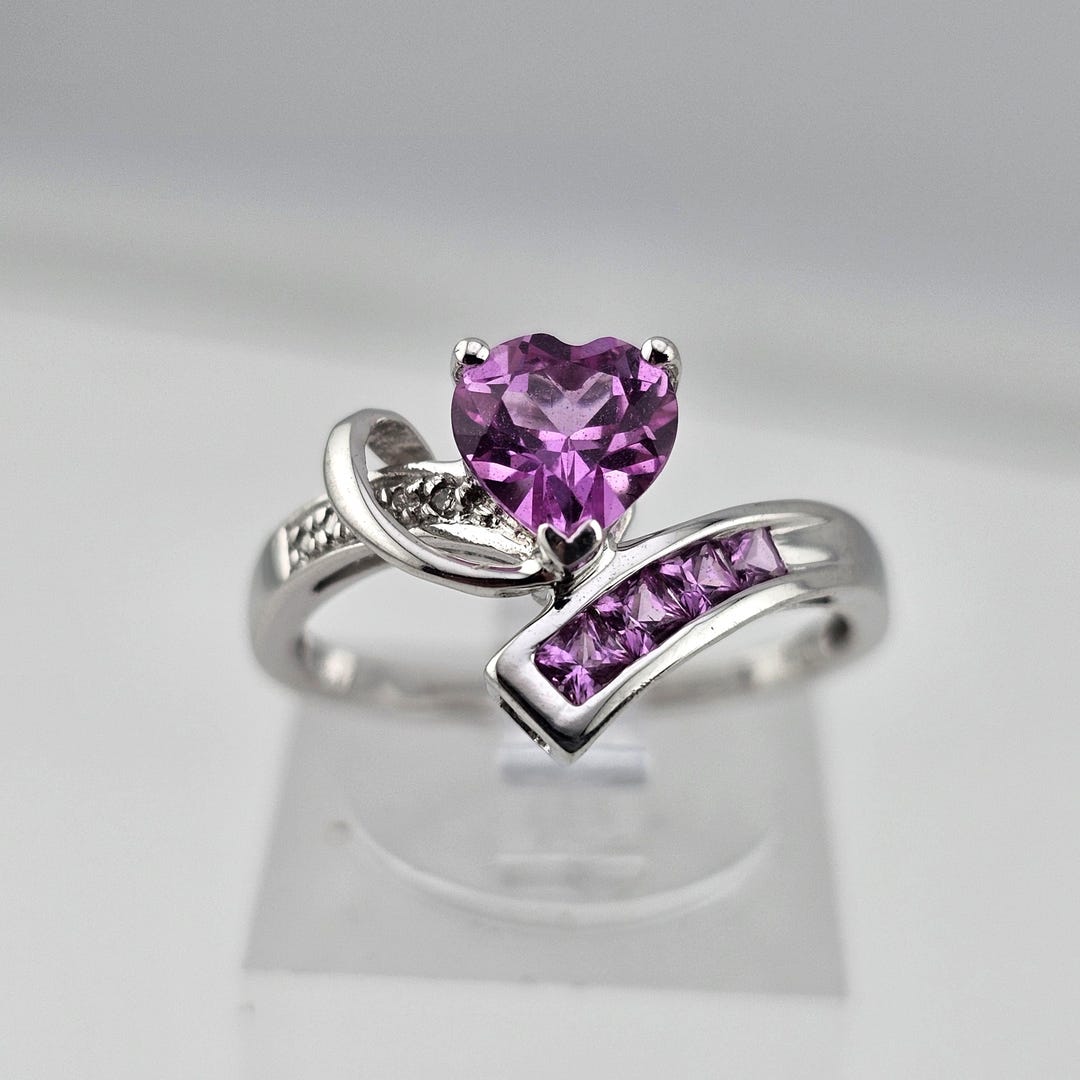 Vintage Synthetic Pink Spinel Heart Ring: 10k White Gold - Size 7 ...