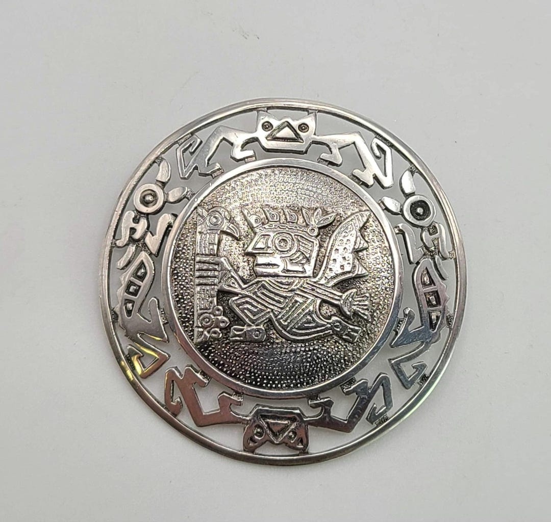 Vintage 925 Sterling Silver Warrior Aztec Pin, Mexican Artisan Signed ...