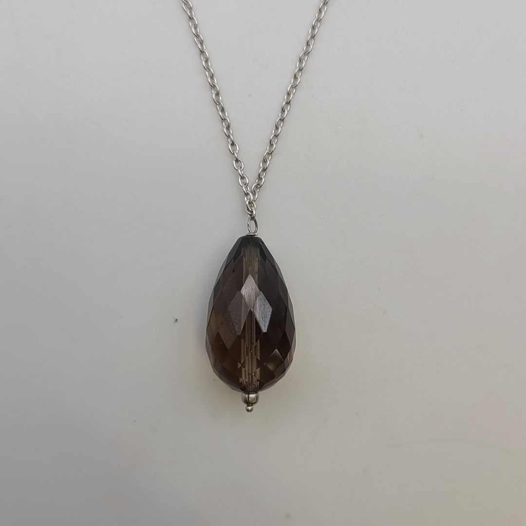 Smoky Quartz Drop Necklace in 925 Silver, Faceted Smoky Quartz ...