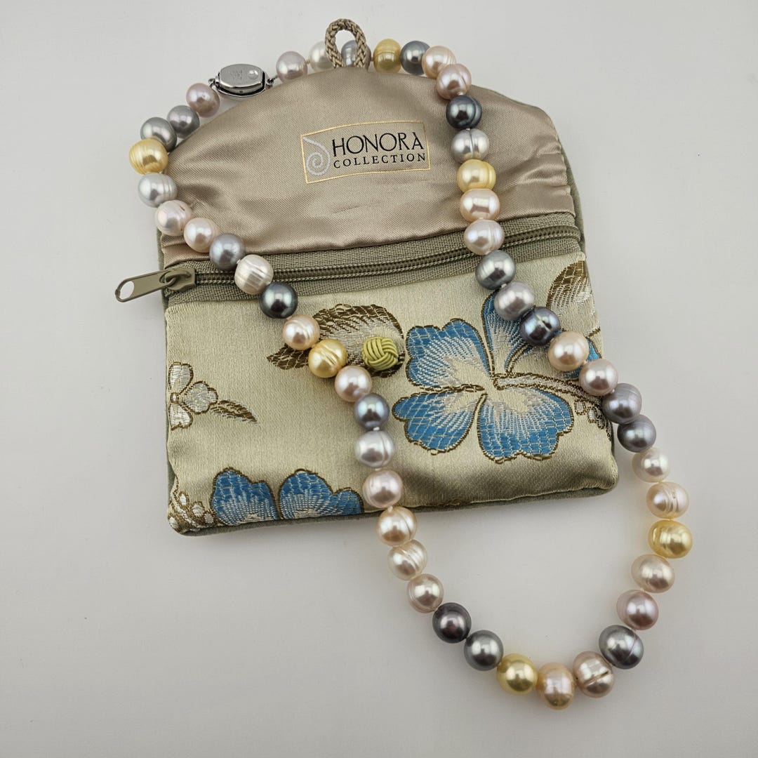 Vintage Honora Pastel Ringed Baroque Pearl Necklace - 925 Sterling ...