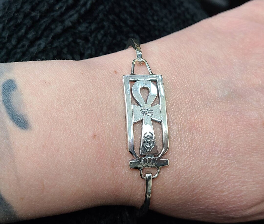 Eye of Horus Bracelet, Ankh Bracelet, 925 Silver Bracelet, Vintage Ankh ...