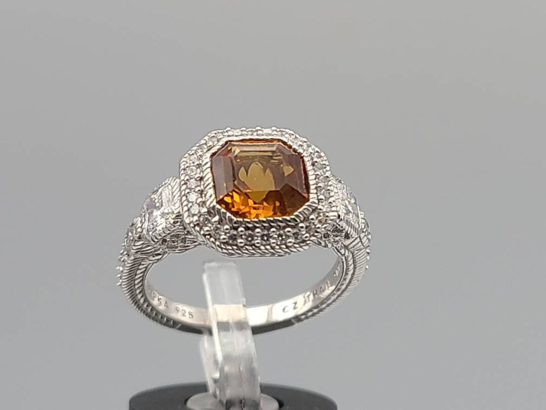 Cubic Zirconia and Citrine Ring, 925 Silver, Diamonique Jewelry ...