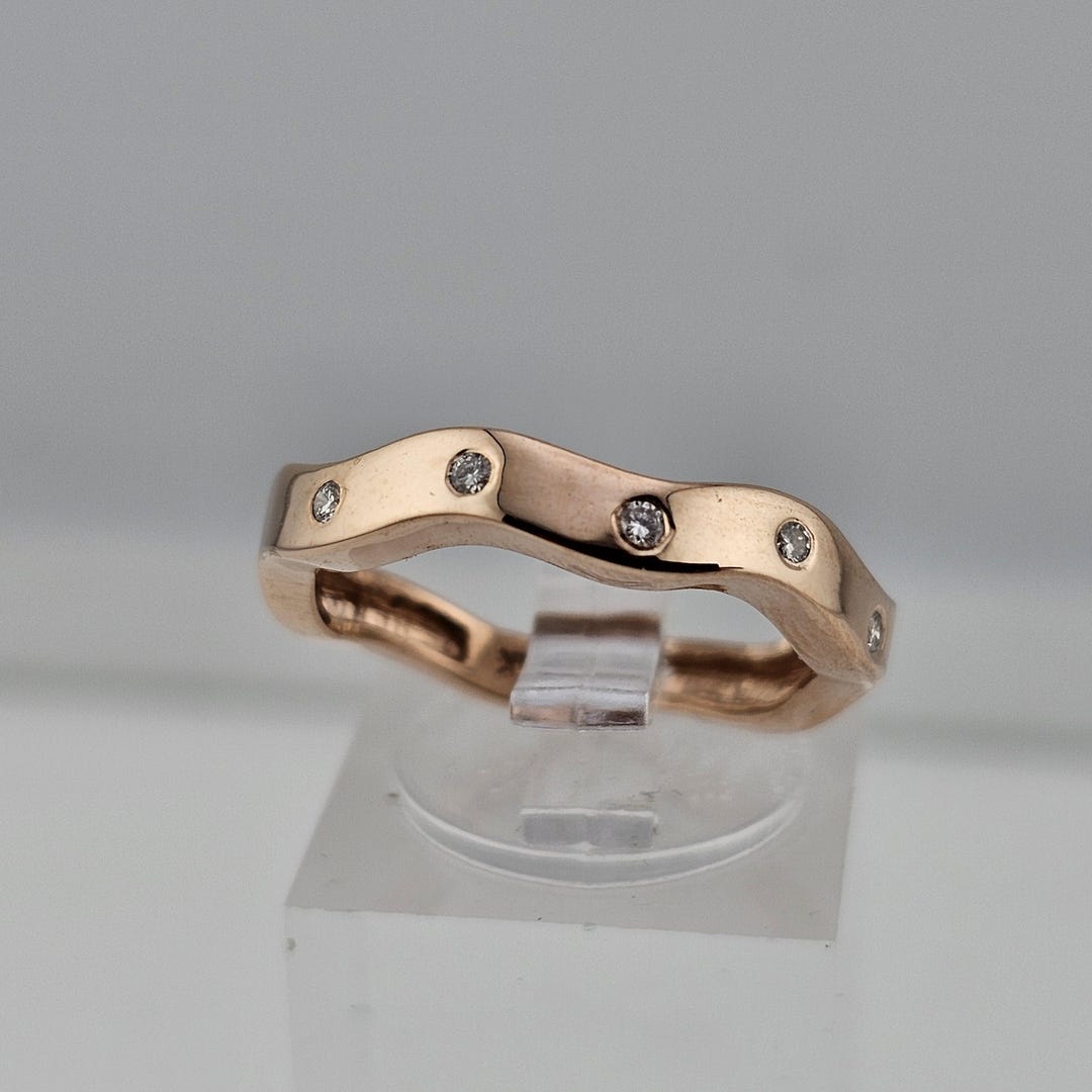 Wavy Diamond Ring 14k Rose Gold 0.05 CTW Natural Diamond Stackable Band ...