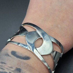 Artisan Signed WM Cuff Bracelet, 925 Silver Symmetrical Openwork Cuff ...