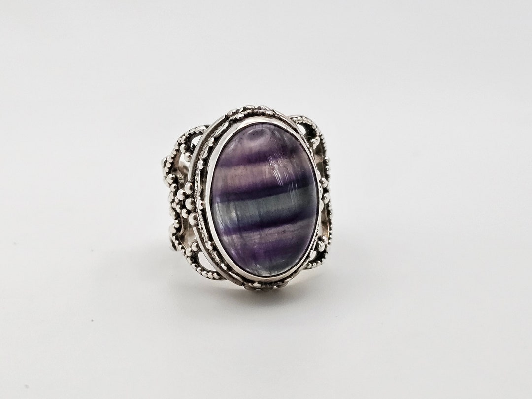 Vintage Estate 925 Silver Oval Cut Fluorite Bali Style Ring Designer ...