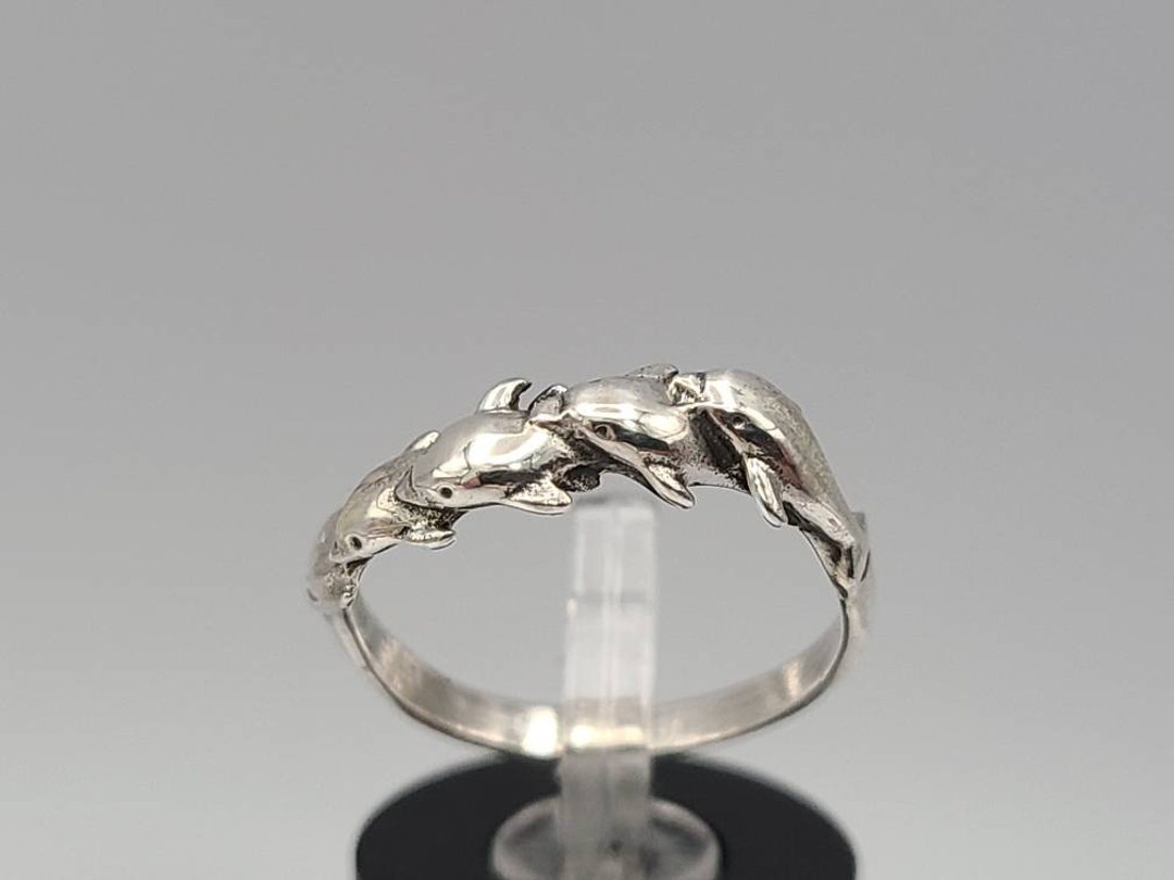 Row of Dolphins Ring, 925 Silver, Stacking Band, Vintage Estate Jewelry ...