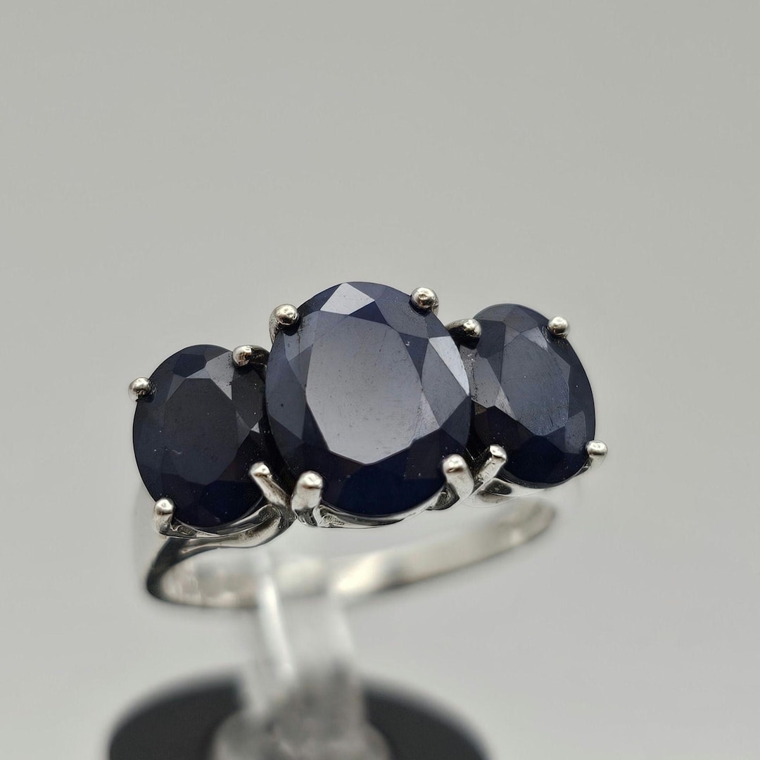 Vintage 925 Silver 3 Stone Sapphire Ring, 5.06 CTW Sapphires, Estate ...