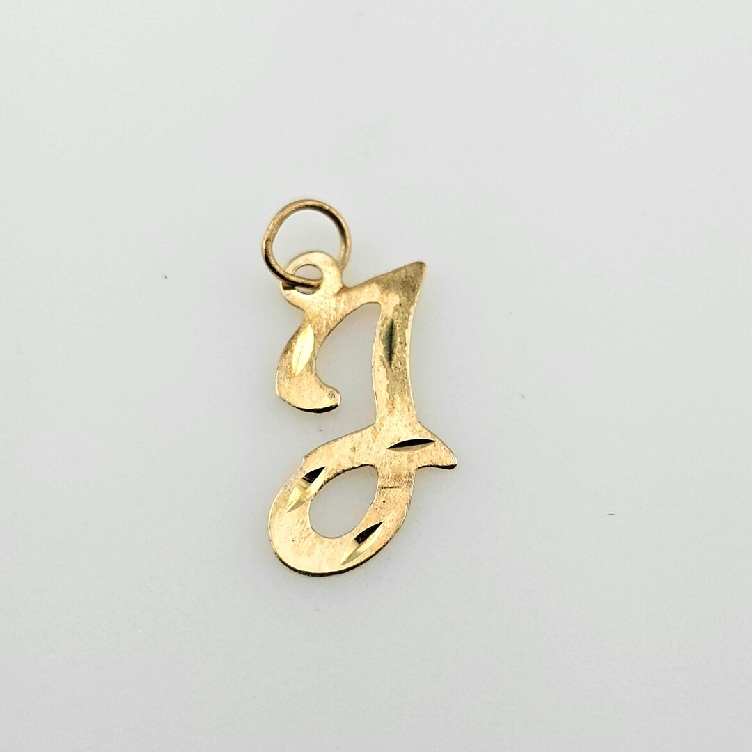 Vintage Script Letter J Charm 14k Yellow Gold Textured Diamond Cut ...