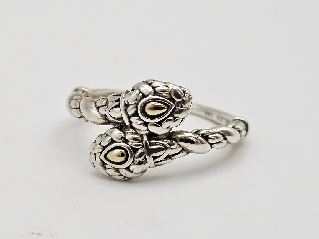 Vintage Pre-owned JAI Snake Ring: 925 Sterling Silver - 14k Gold Lotus ...