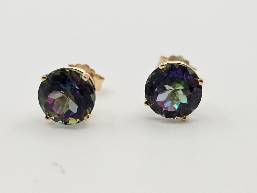 Vintage Round Mystic Topaz Earrings - 14k Yellow Gold - Estate Jewelry ...