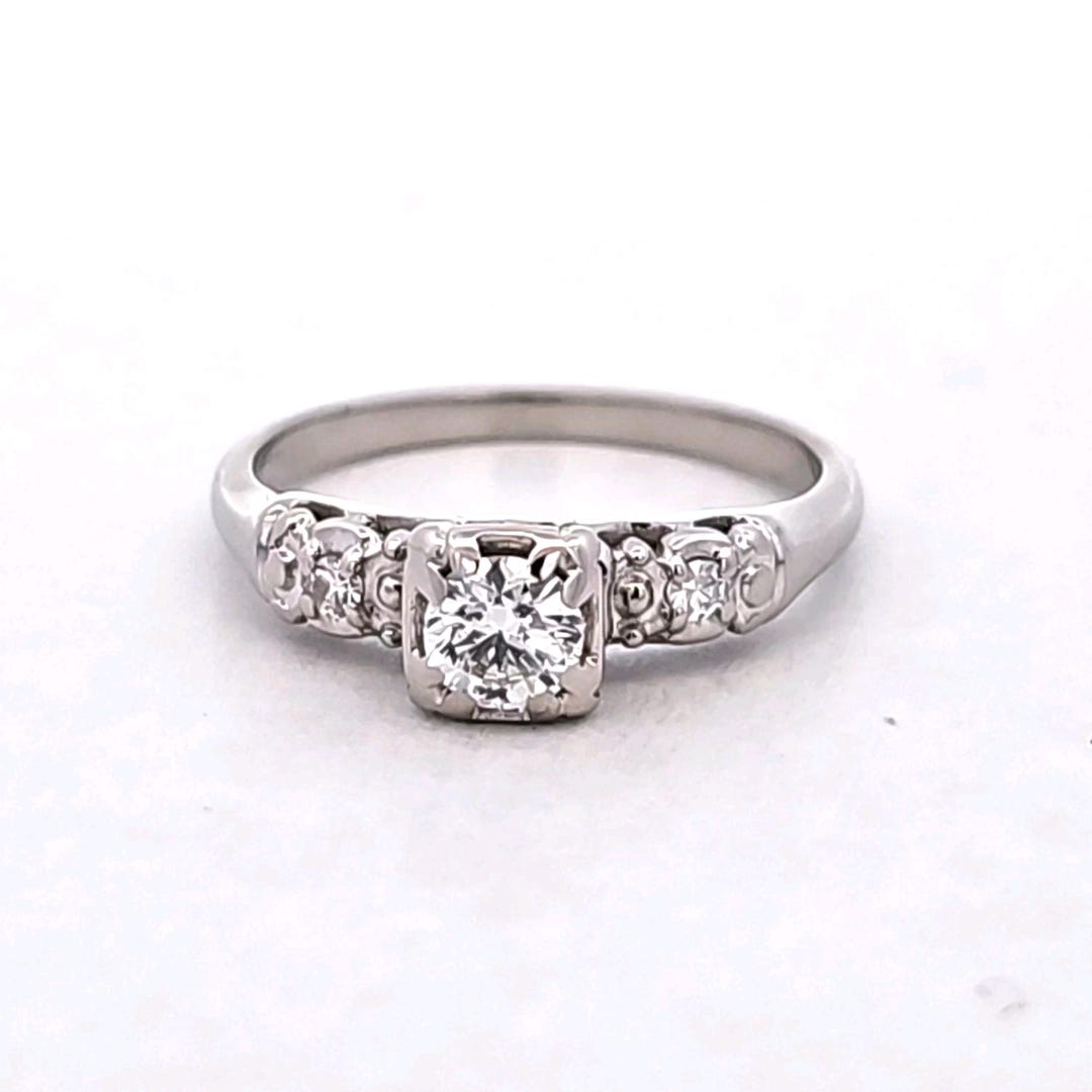 Diamond Engagement Ring in 14k White Gold, 0.34 CTW Diamonds, Appraised ...