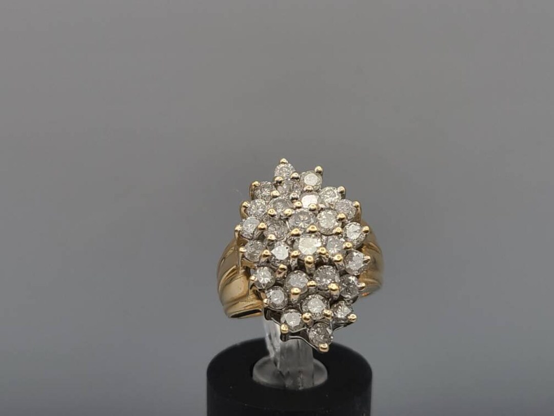 Vintage Estate Diamond Cluster Ring, 14k Yellow Gold, 1.96ct. T.w ...