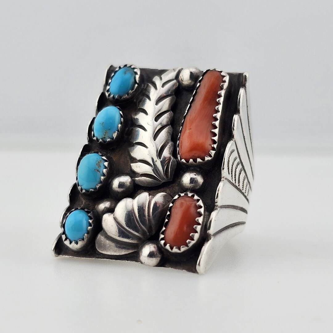 Vintage Tim Kee Whitman Sterling Silver Turquoise and Coral Navajo ...