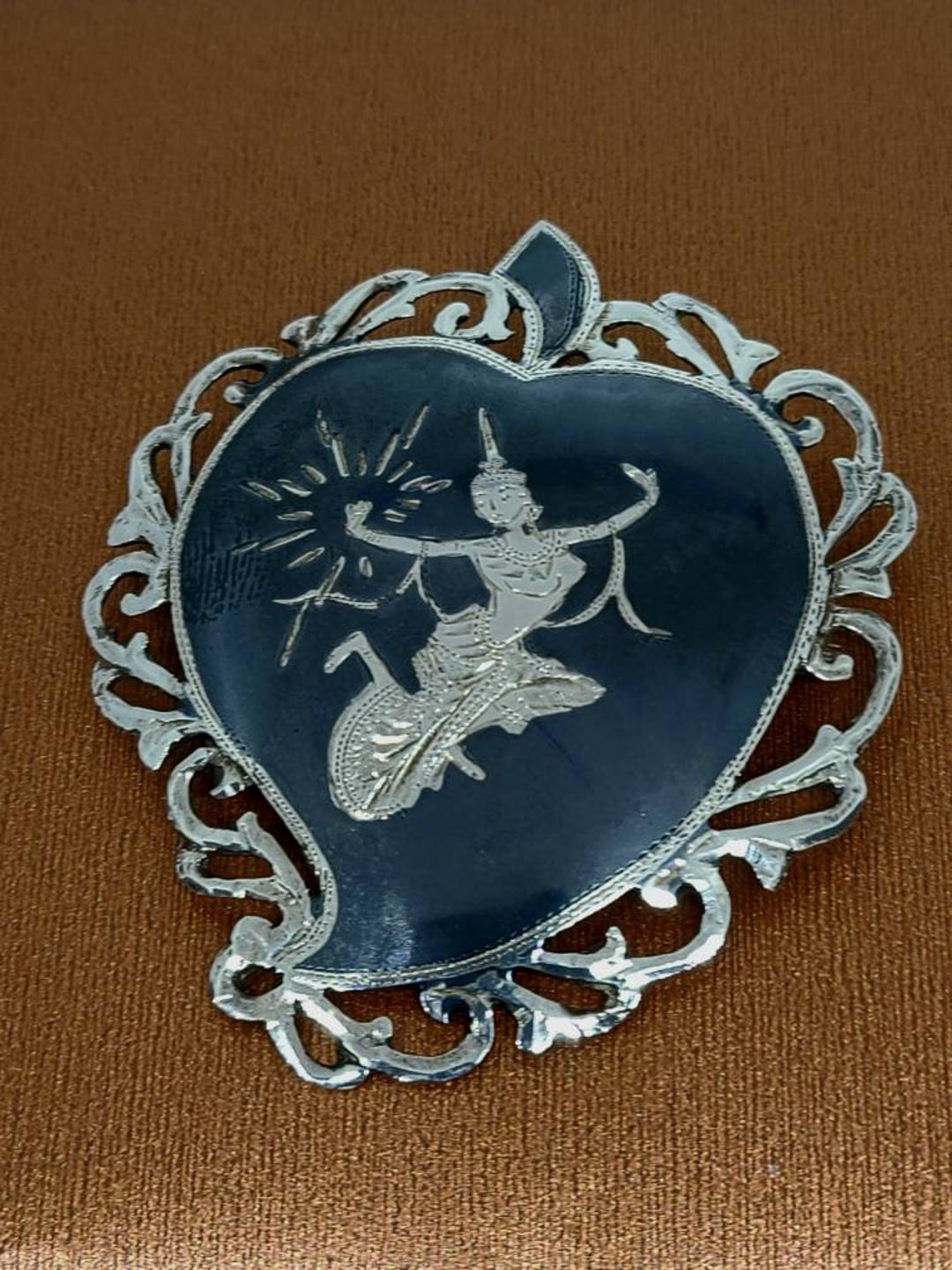 Siam Temple Dancer Pin Sterling Silver Siam Heart Pin - Etsy