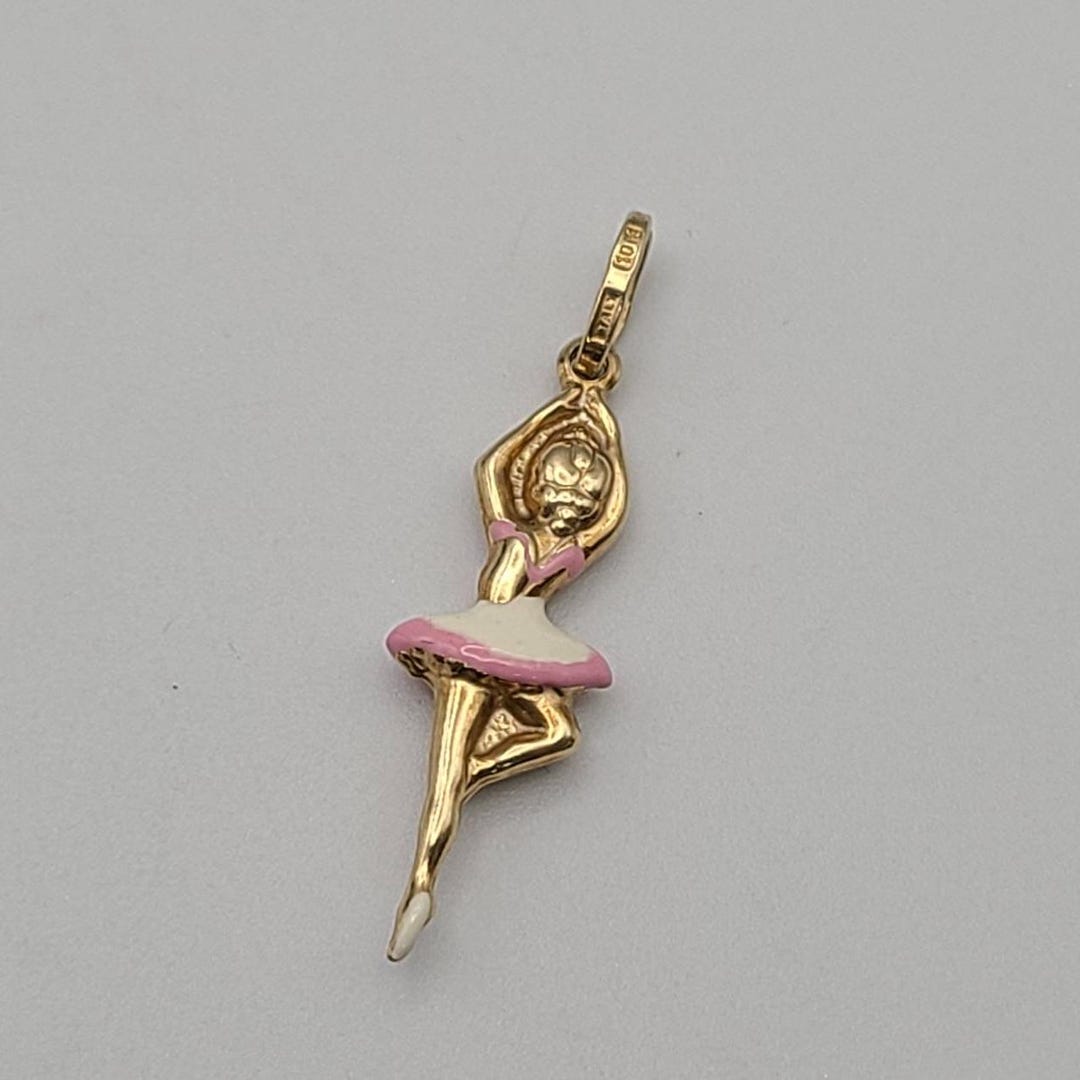 Vintage Ballerina Charm 10k Yellow Gold Pink and White Enameled ...
