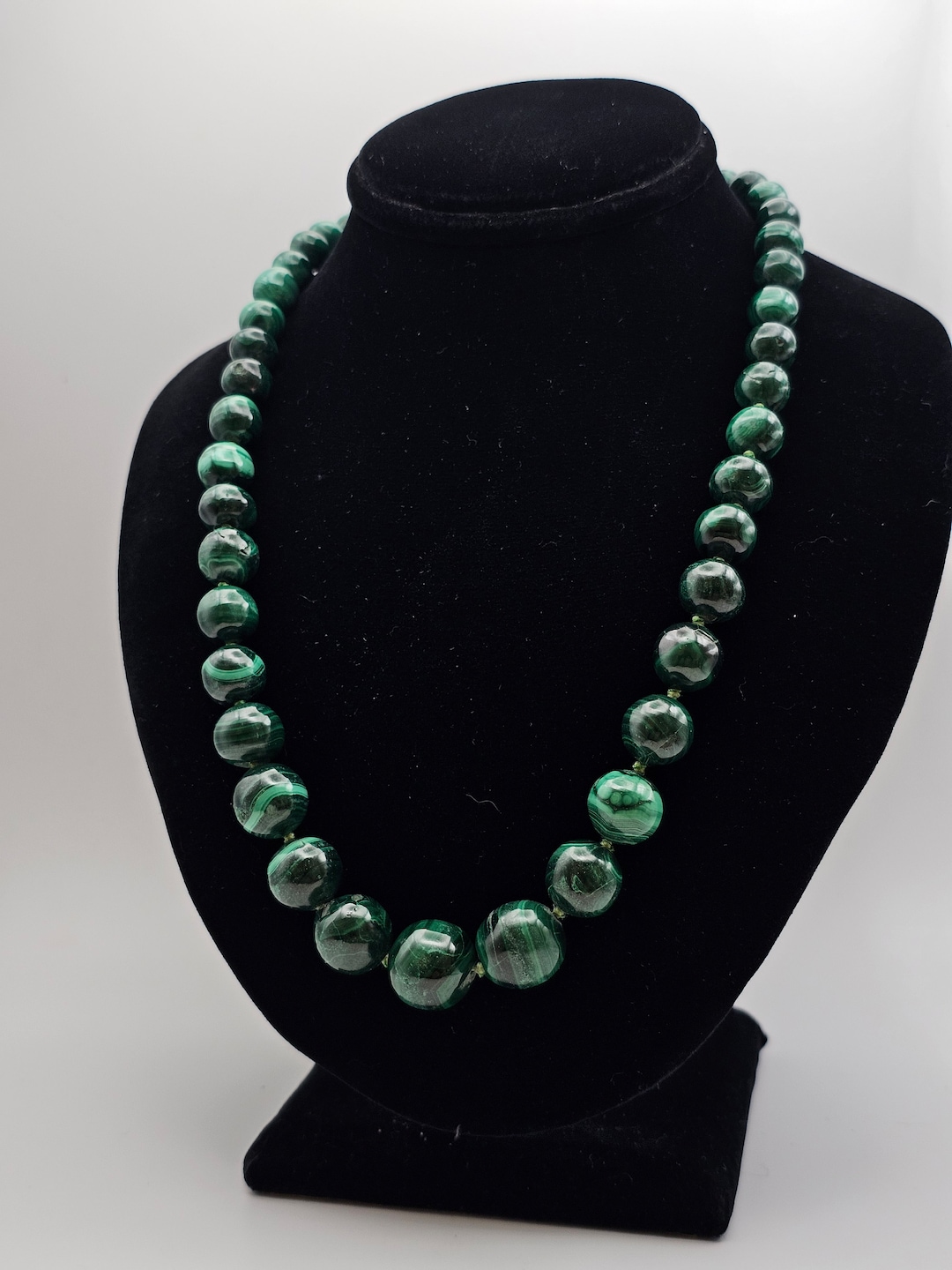 Graduated Malachite Bead Necklace, 925 Silver, Malachite Gemstone ...
