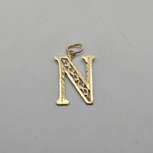 Vintage 14k Yellow Gold Initial Letter Monogram N Charm Pendant, Estate ...