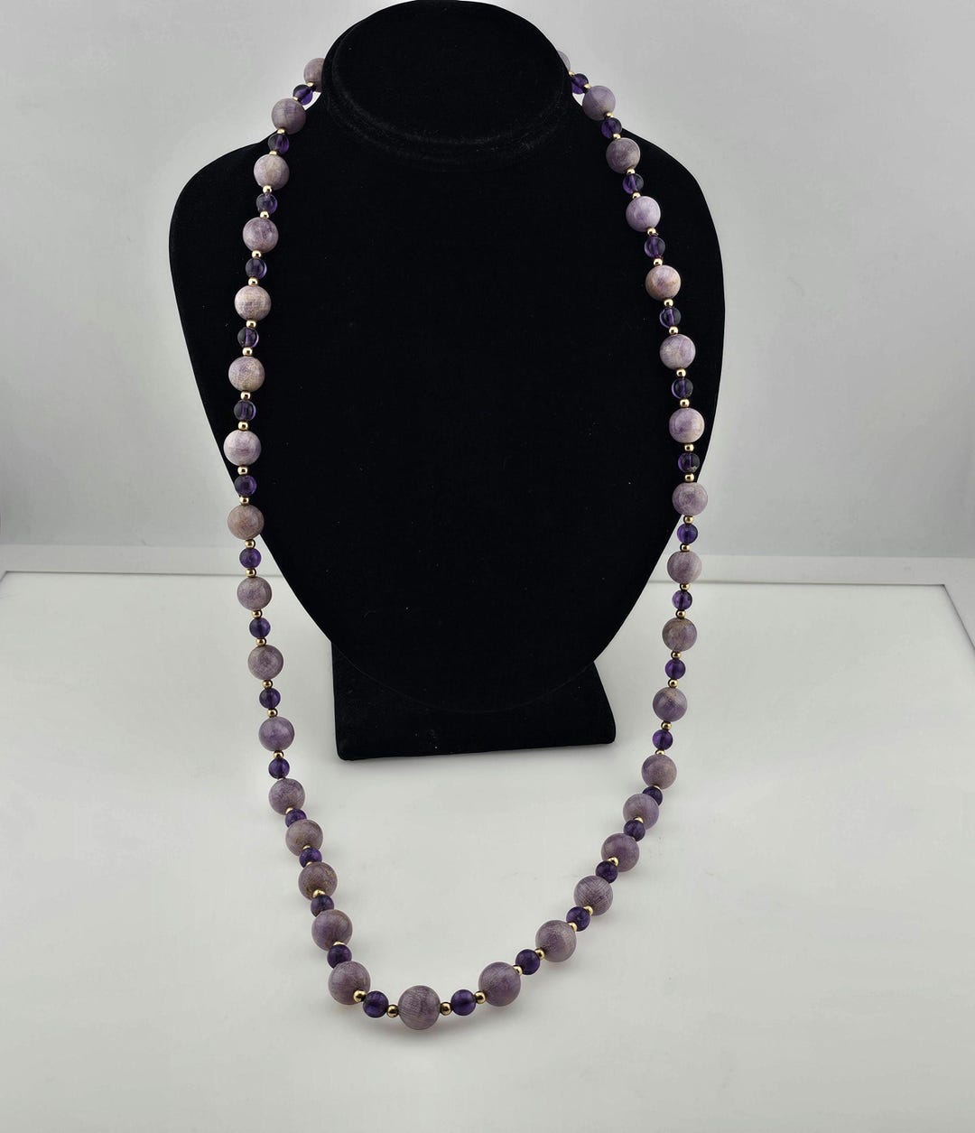 Vintage Beaded Amethyst Necklace 14k Yellow Gold Bead Infinity Style ...