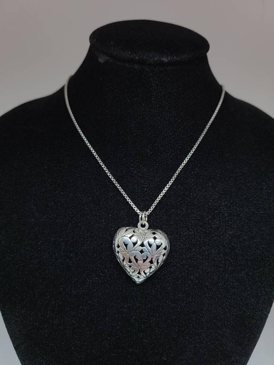 Openwork Silver Heart Necklace, 925 Silver Heart Necklace, Vintage ...