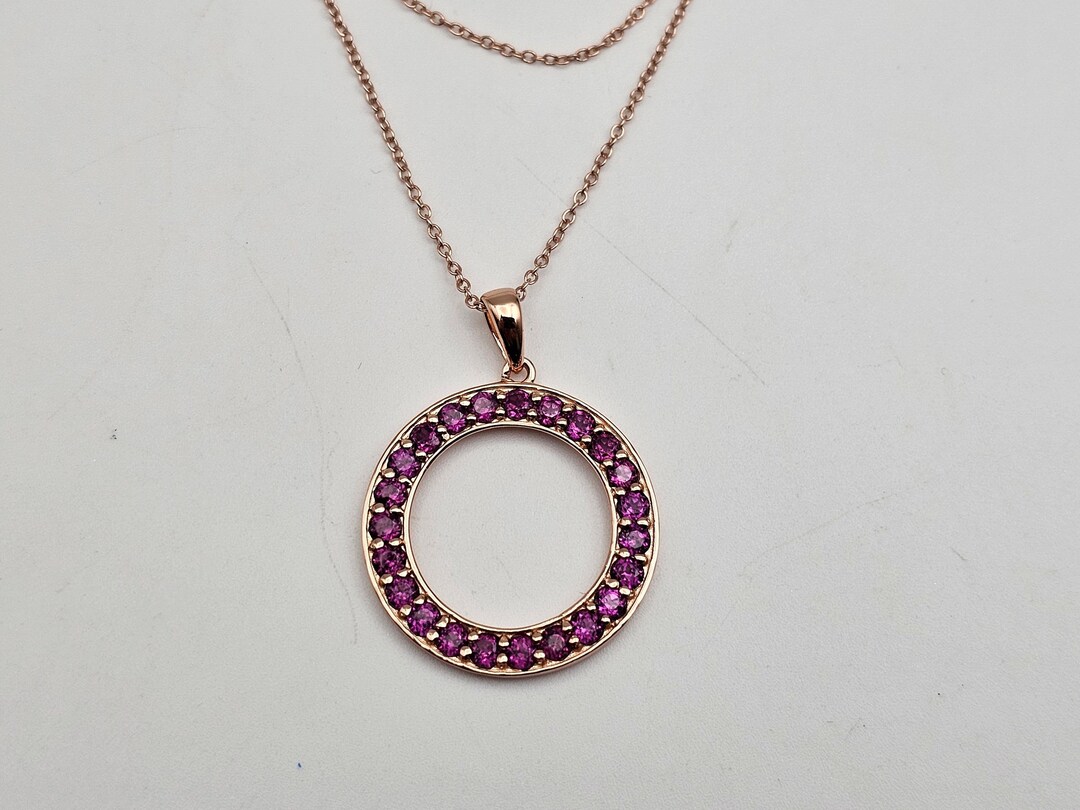 Rhodolite Garnet Circle Necklace, 925 Silver, Rose Gold Vermeil, 3.22ct ...
