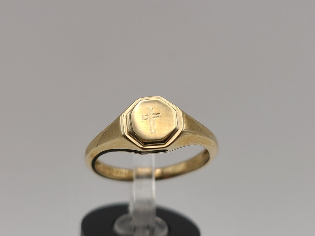Cross Signet Ring, 10k Yellow Gold, Engraved Signet Ring, Vintage Cross ...