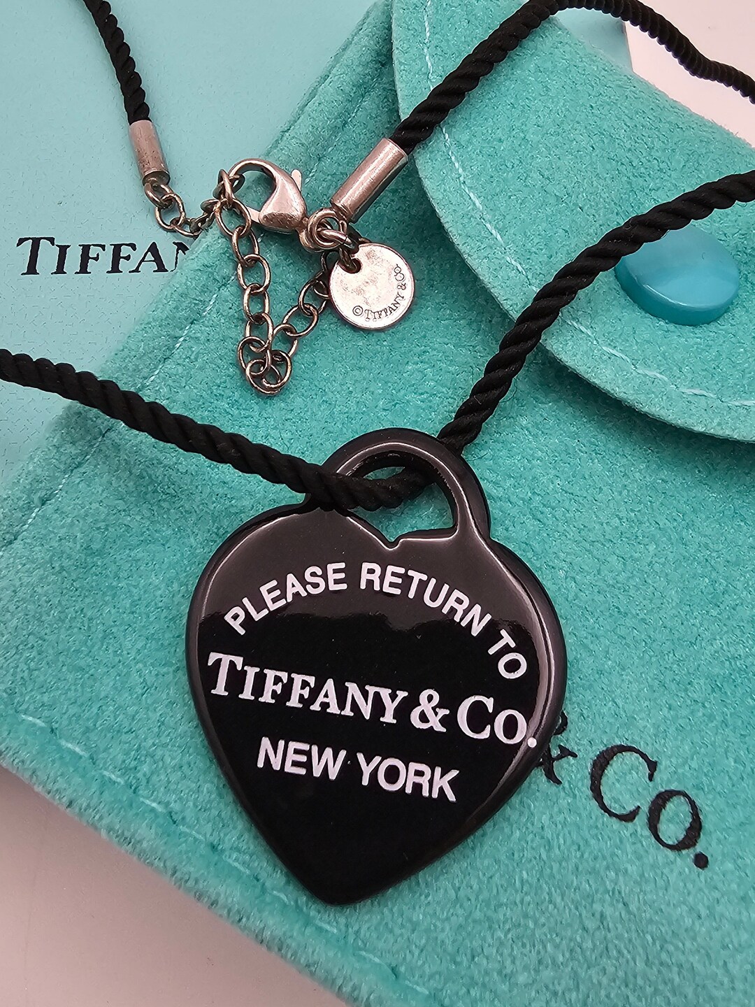 Return to Tiffany & Co Bone China Black Heart Necklace in 925 Silver ...