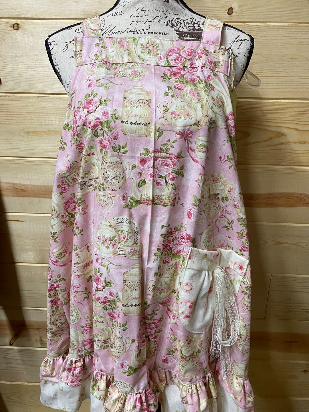 Cottage Shabby Chic Everyday Apron Fun Pink With Pink Flowers and Big ...