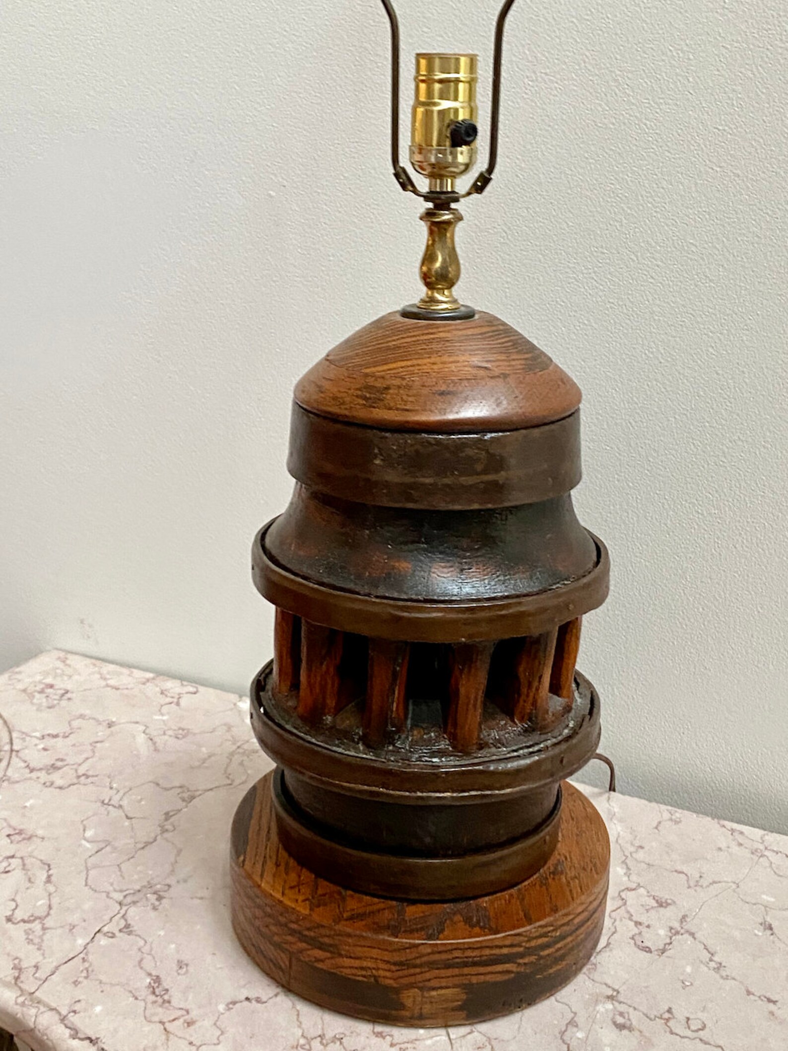 Antique Wagon Wheel Lamp – Rustic Wood & Brass Table Lamp, Eagle Finial ...