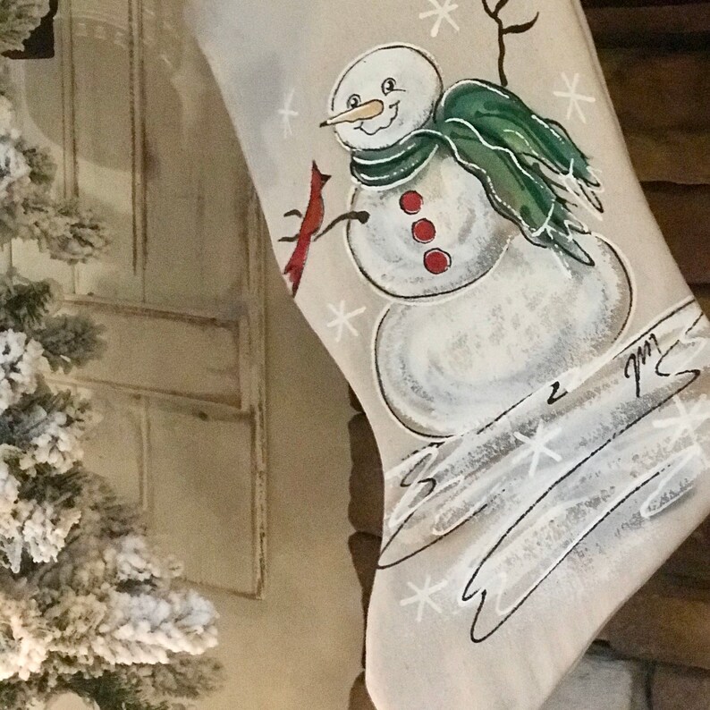 Snowman Christmas Stocking Hand-painted Mantel Decor - Etsy