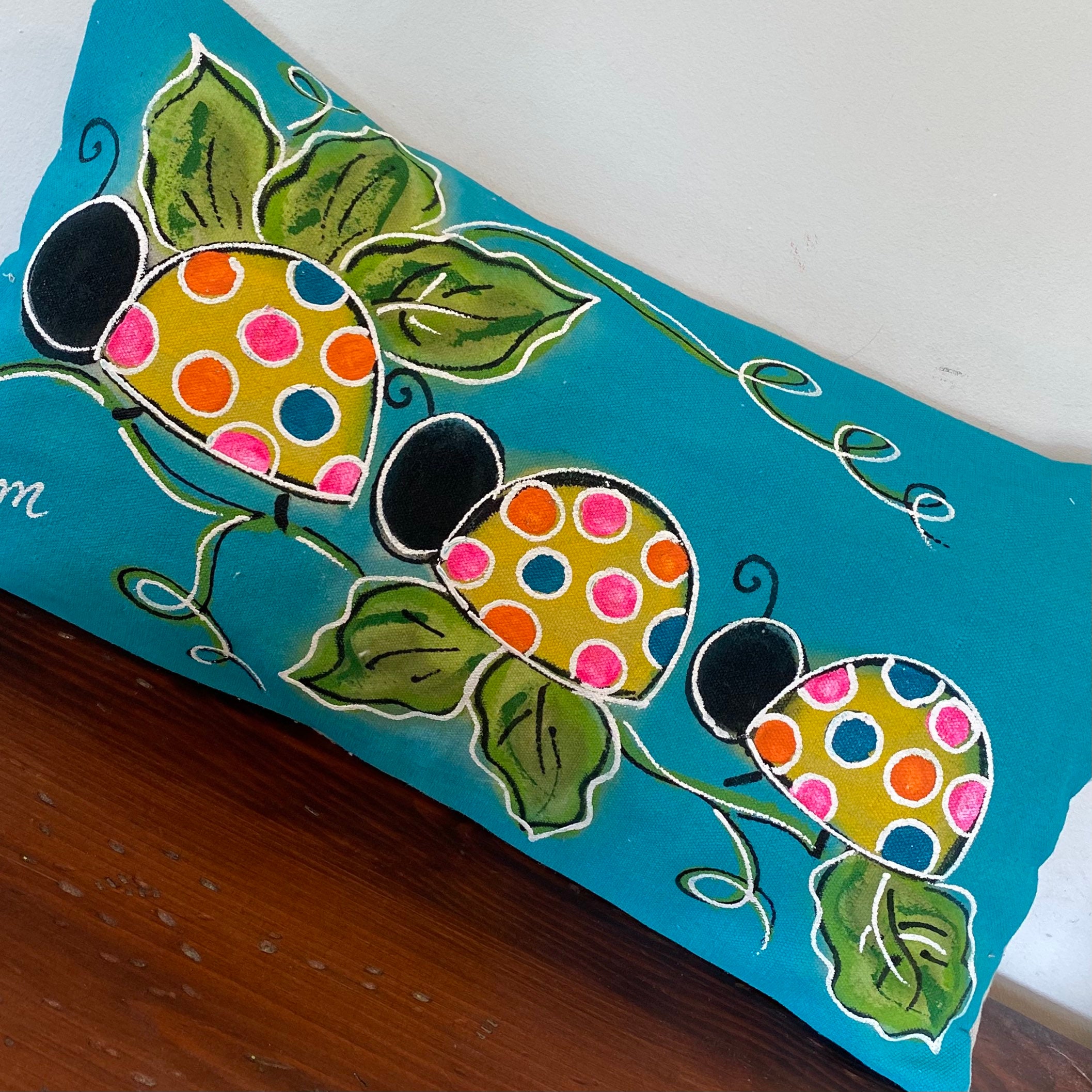 Bright Polk Dots Ladybug Hand-painted Lumber Pillow Cover - Etsy