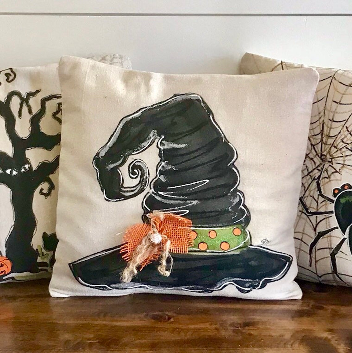 Black Witch Hat Hand-painted Fall Pillow Pillow Cover | Etsy