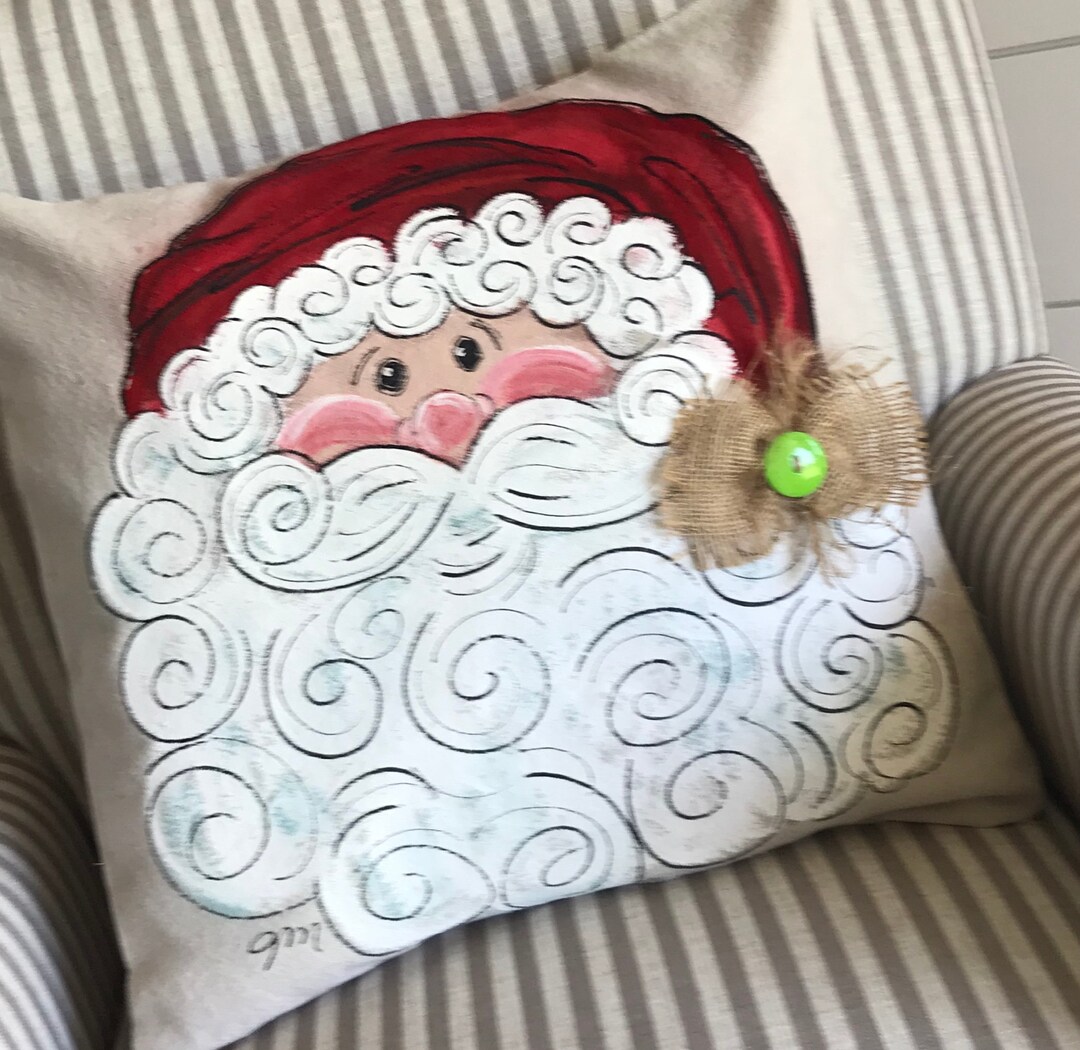 Santa Claus, Hand-painted Pillow, Christmas Decorations, Pillow Cover ...