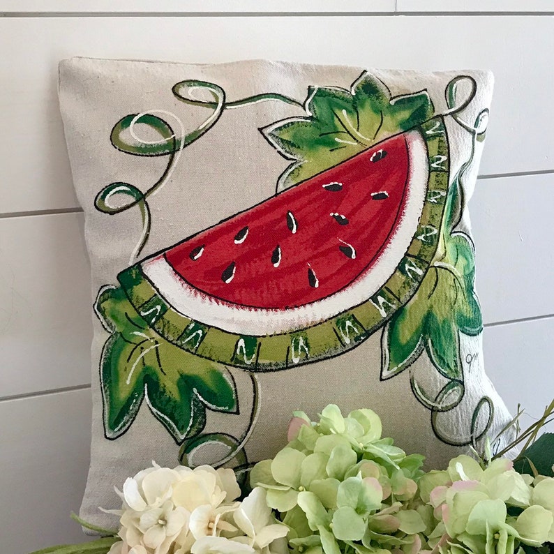 Watermelon Pillow Hand-painted on Natural Beige Fruit - Etsy