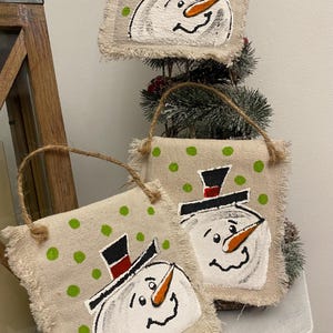 Snowman With Tophat Fabric Ornament. Set of Three. Ready to Ship - Etsy