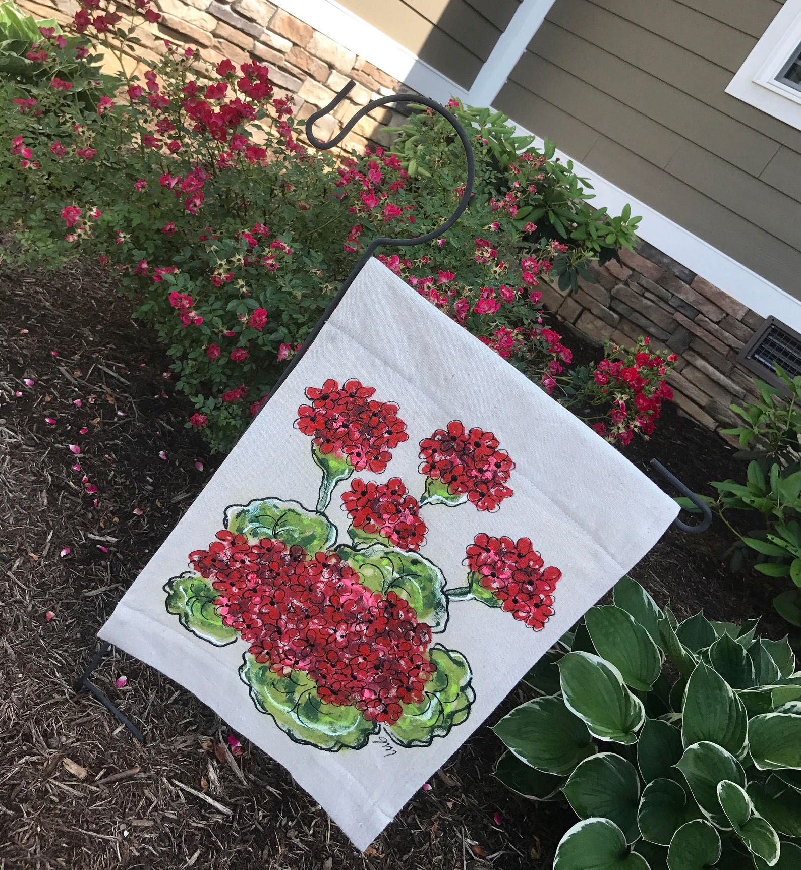 Geranium Flowers Flag Hand-painted Red Flowers Garden Flag - Etsy