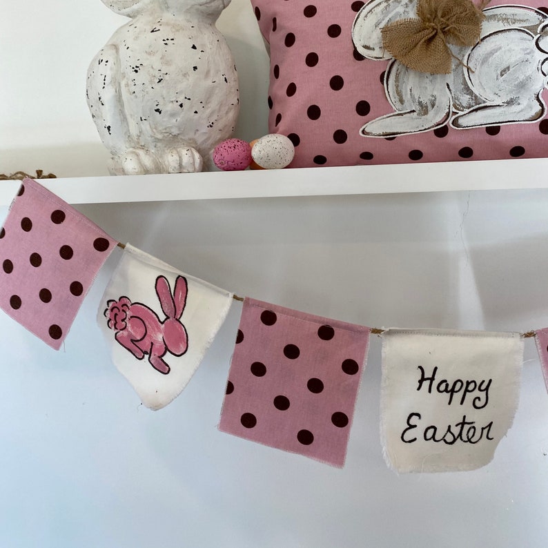 Easter Banner Pink Bunnies Hand-painted Handmade | Etsy