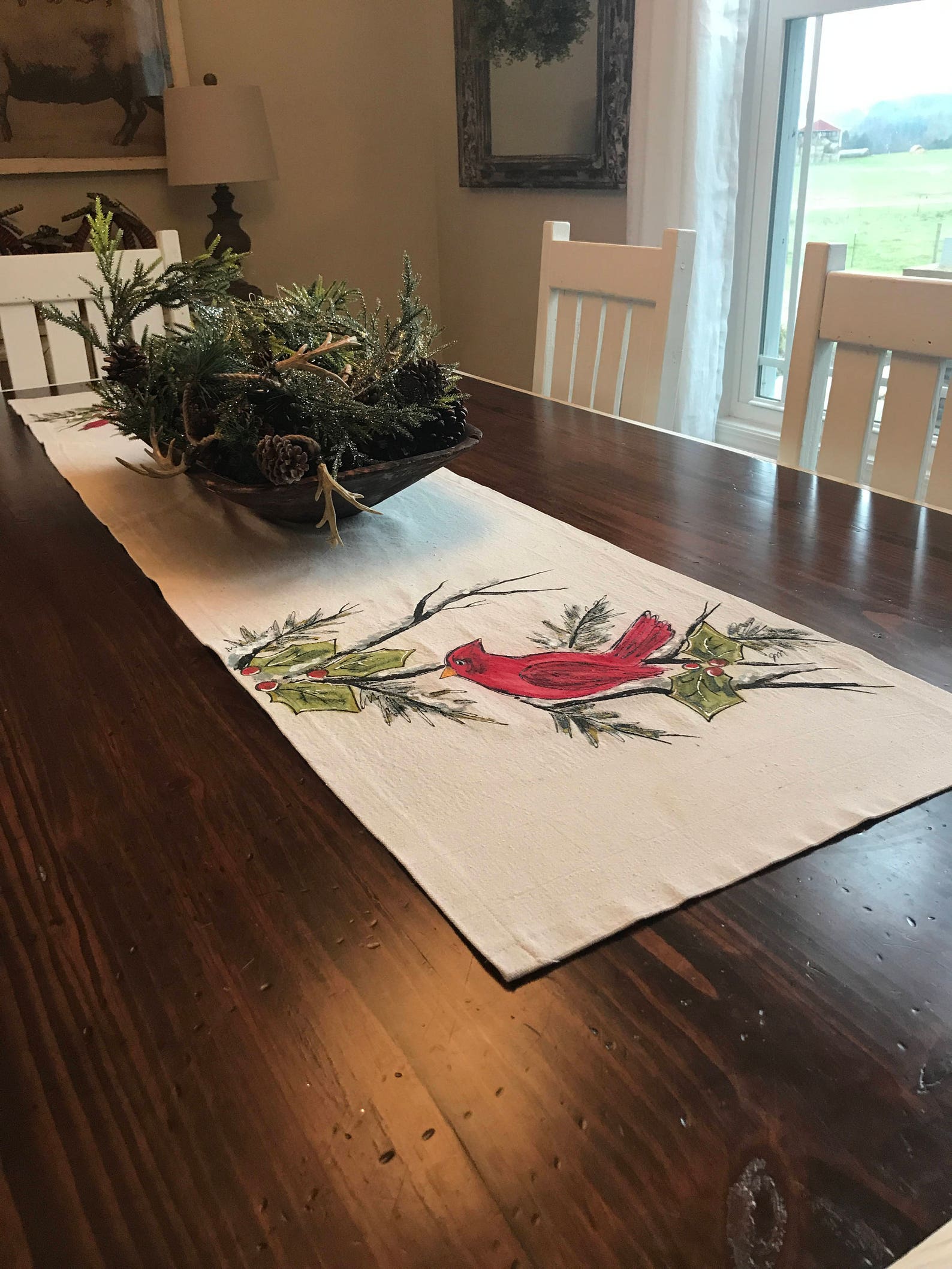 Red Bird Winter Holiday Linens Christmas Linens Handmade - Etsy