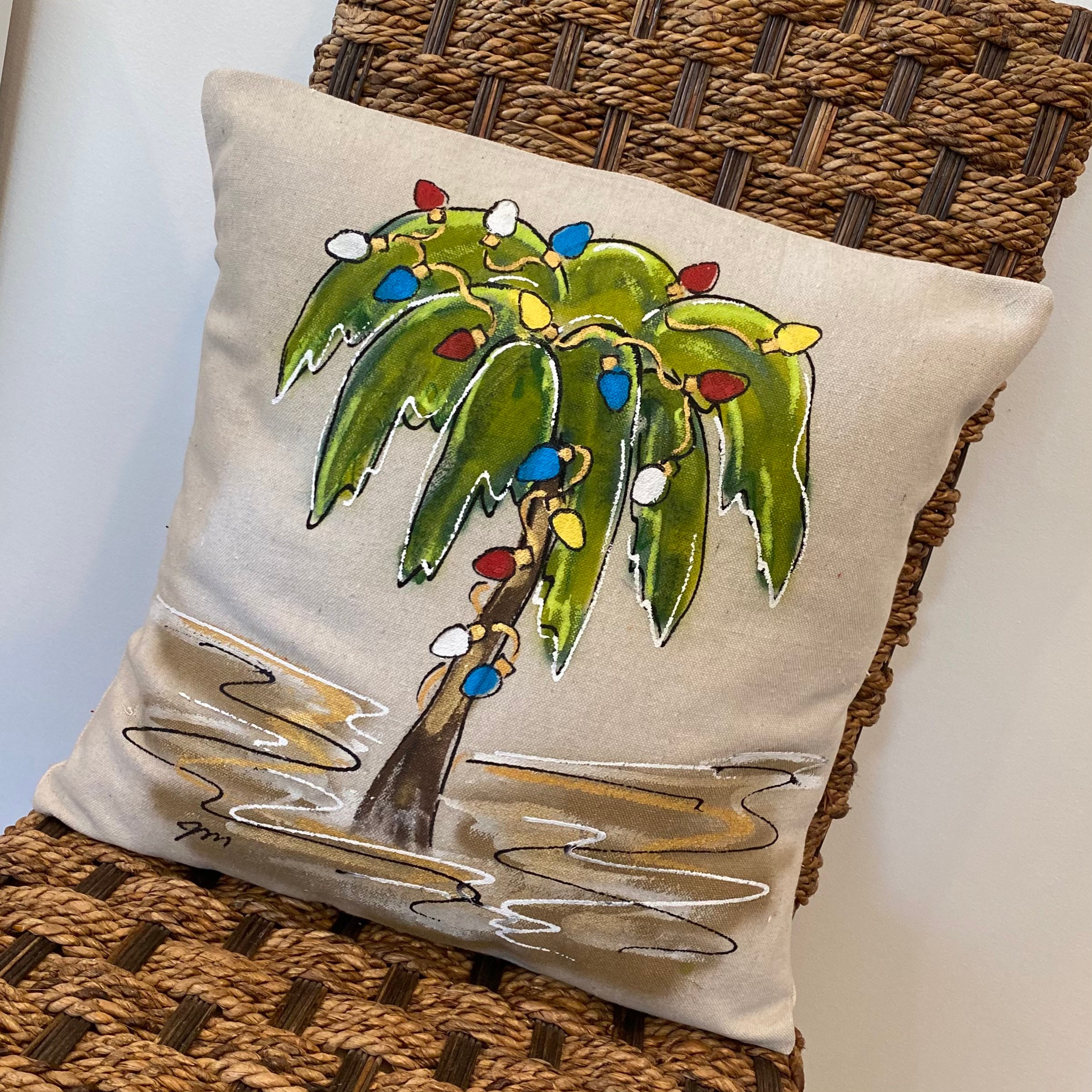 Palm Christmas Tree Hand-painted Pillow Beach Holidays | Etsy