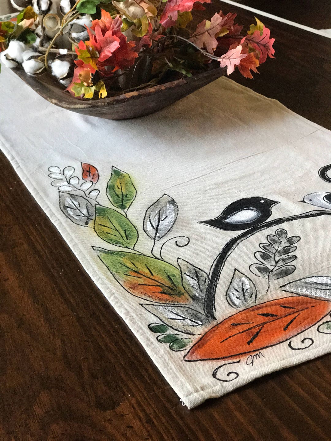 Fall Leaves, Fall Table Runner, Autumn Decor, Kitchen Linens, Black ...