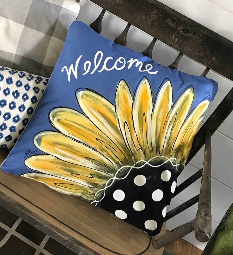 Blue With Yellow Polka-dot Sunflower Welcome 18 X - Etsy