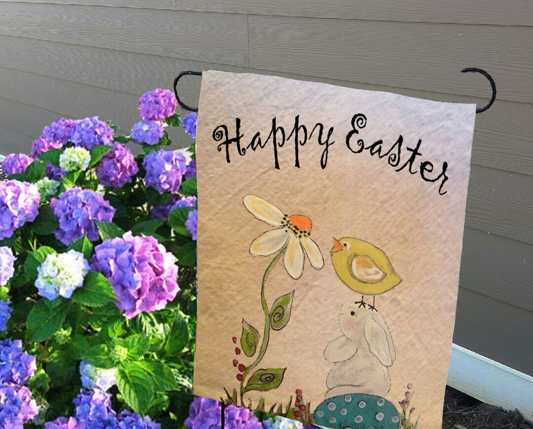 Bunny and Daisy Flag, Hand-painted Yard Signs, Easter Signs, Spring ...