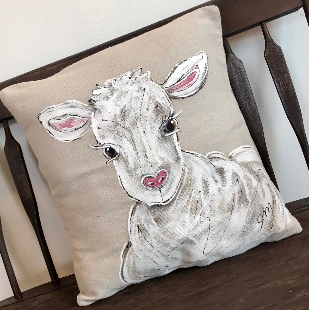 Farmhouse Goat, White on White, Cottage, Hand-painted, Pillow Cover - Etsy