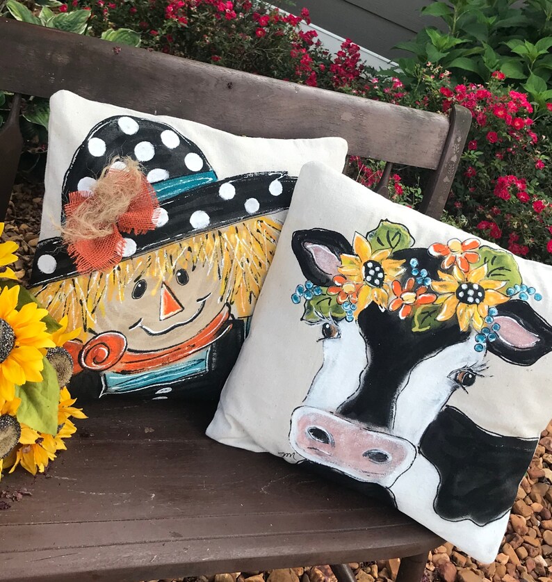 Fall Coordinating Pillows Cow Pillow Scarecrow Decor | Etsy