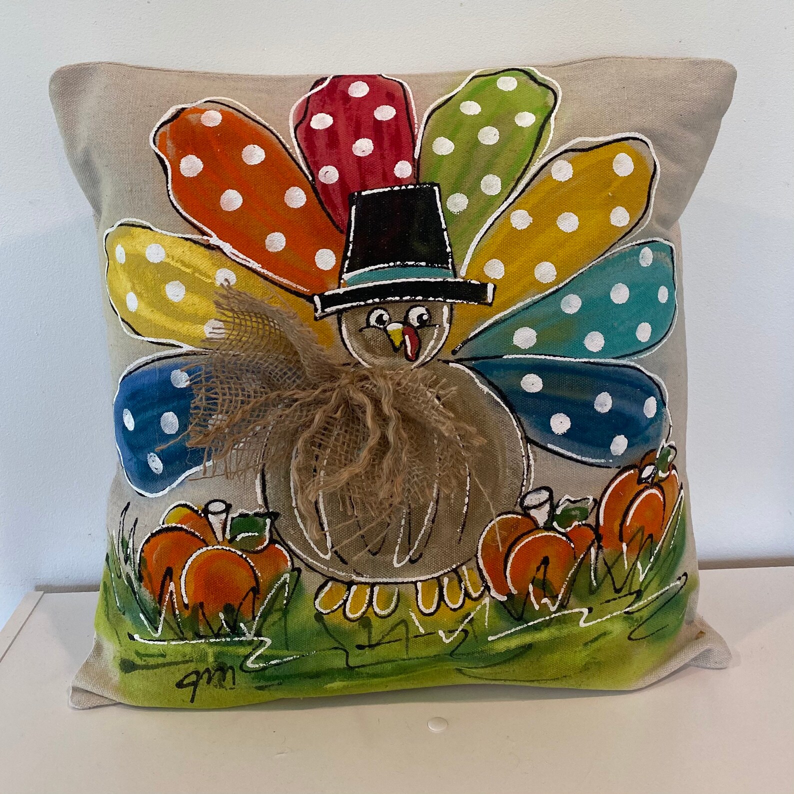Turkey, Colorful, Polka-dot, Fall Pillows, Thanksgiving, Hand-painted ...