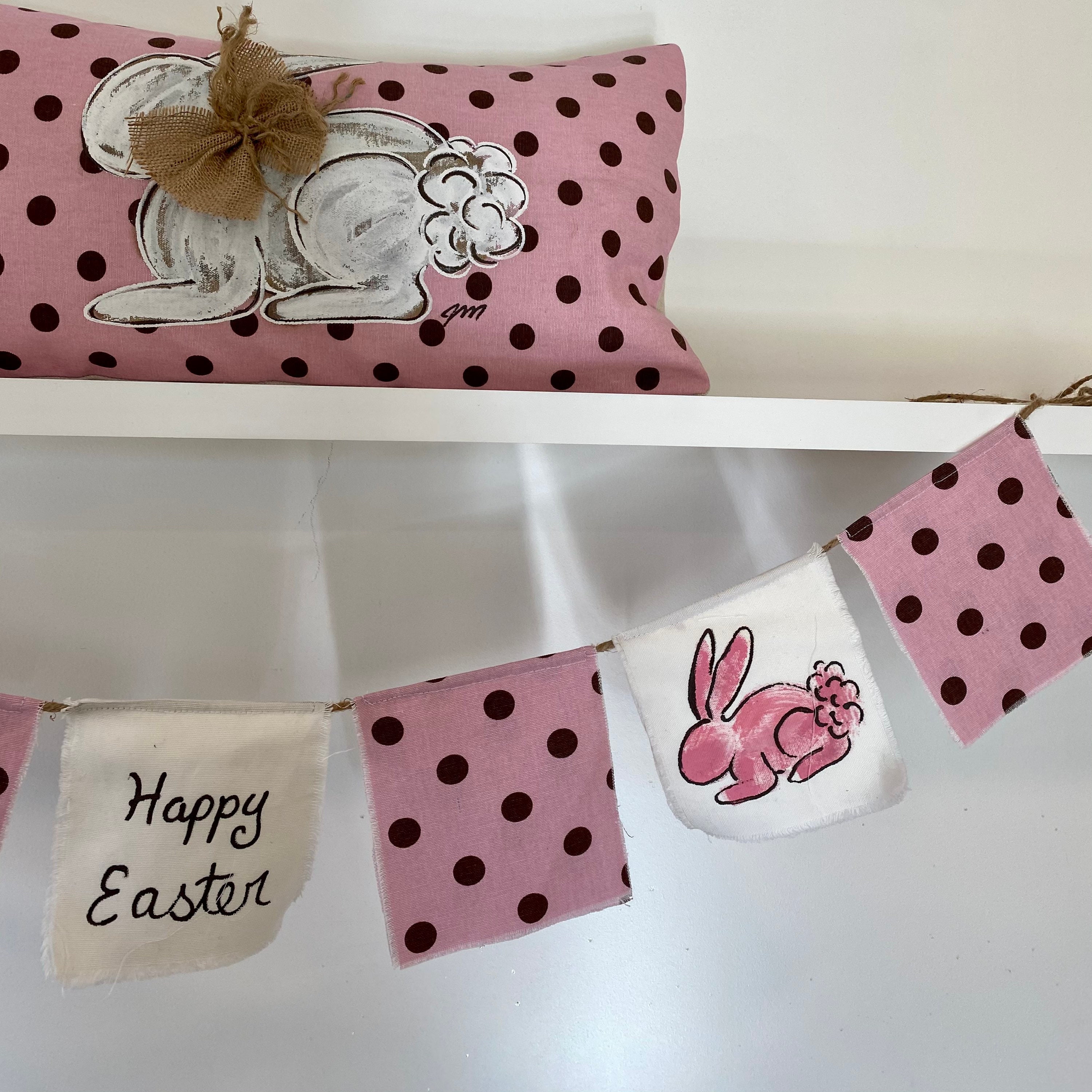 Easter Banner Pink Bunnies Hand-painted Handmade | Etsy