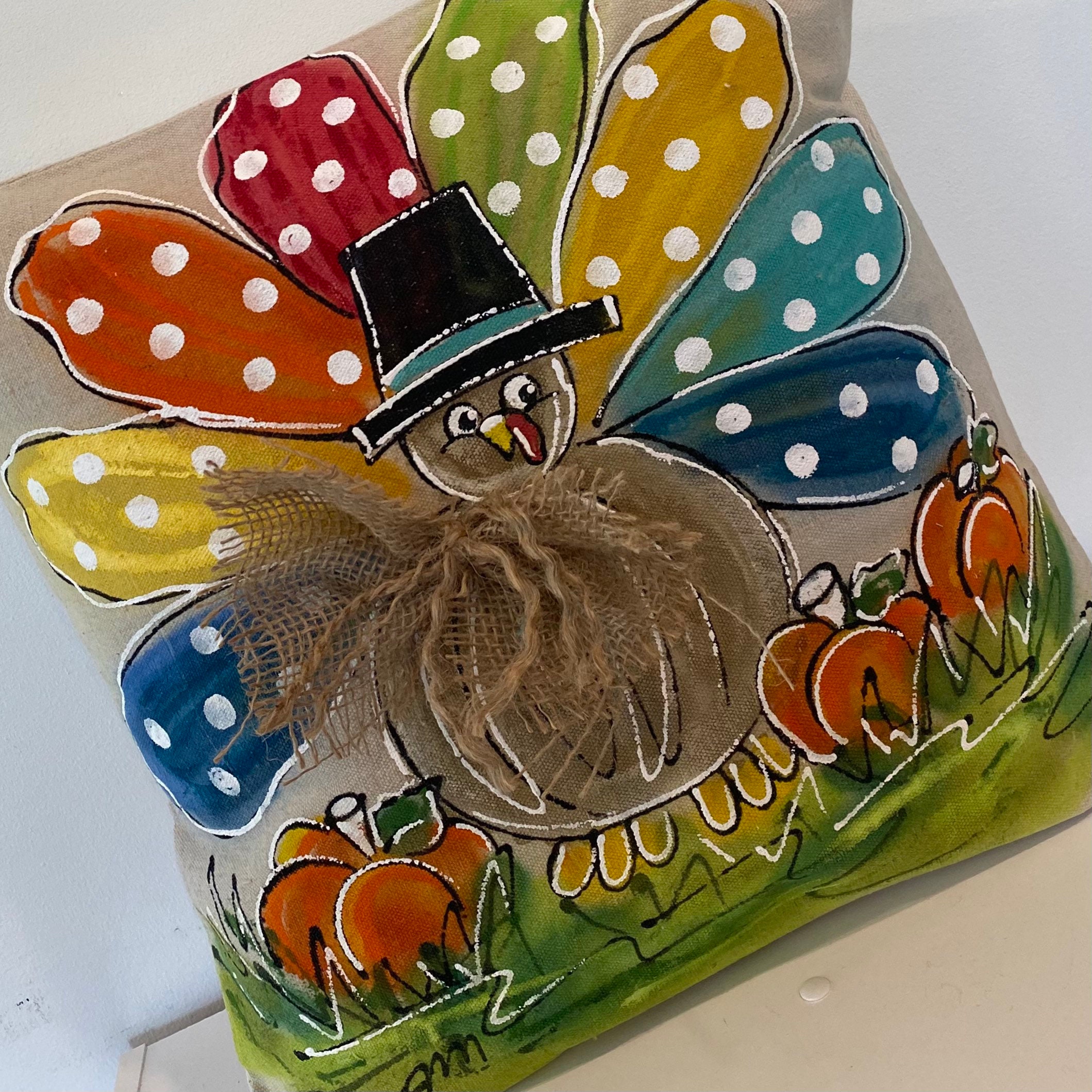 Turkey, Colorful, Polka-dot, Fall Pillows, Thanksgiving, Hand-painted ...