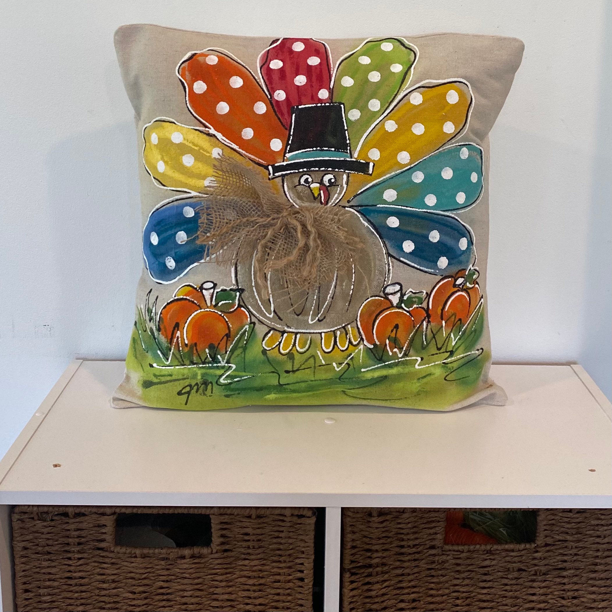 Turkey, Colorful, Polka-dot, Fall Pillows, Thanksgiving, Hand-painted ...