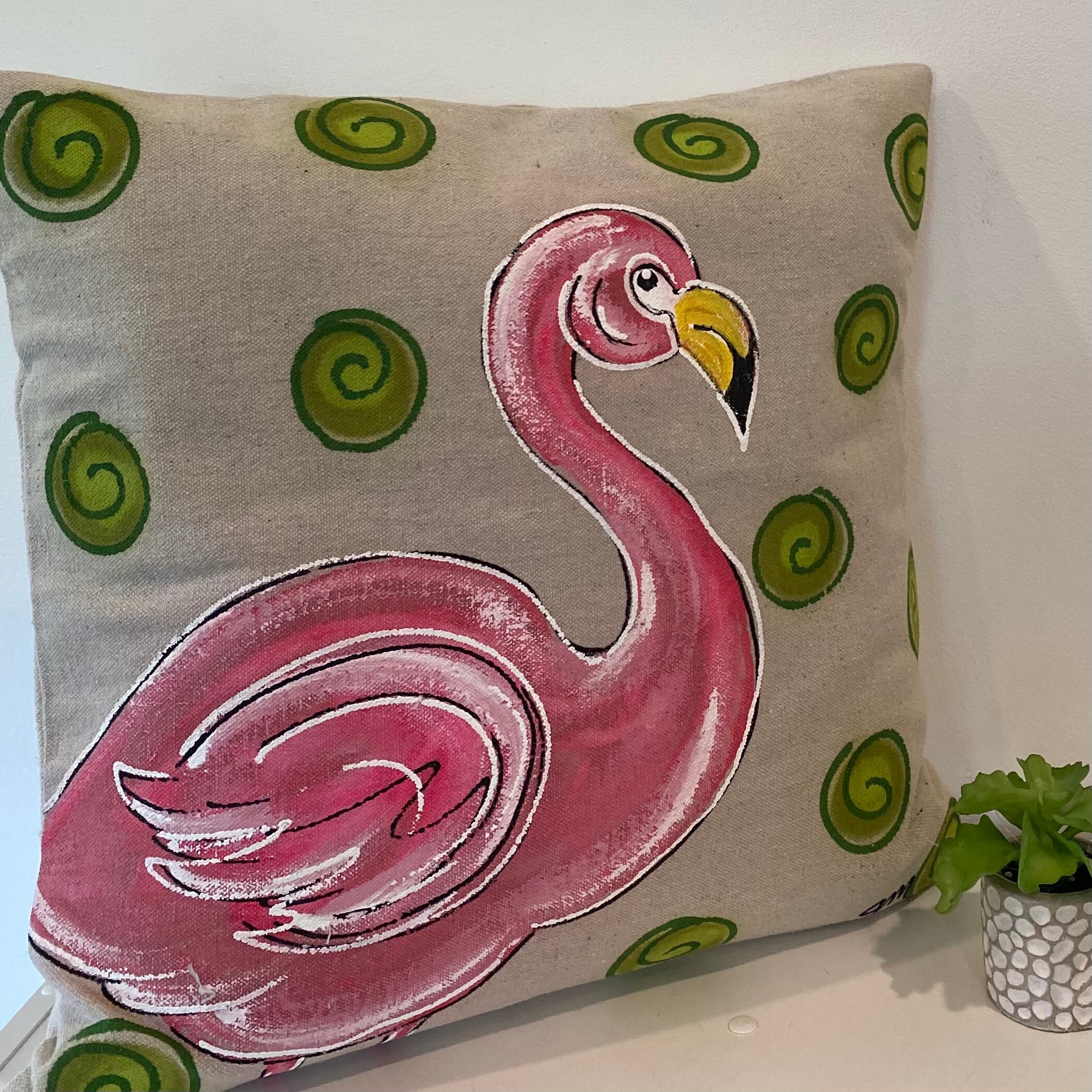 Polka-dot Flamingos Bright Pink and Orange Hand-painted | Etsy