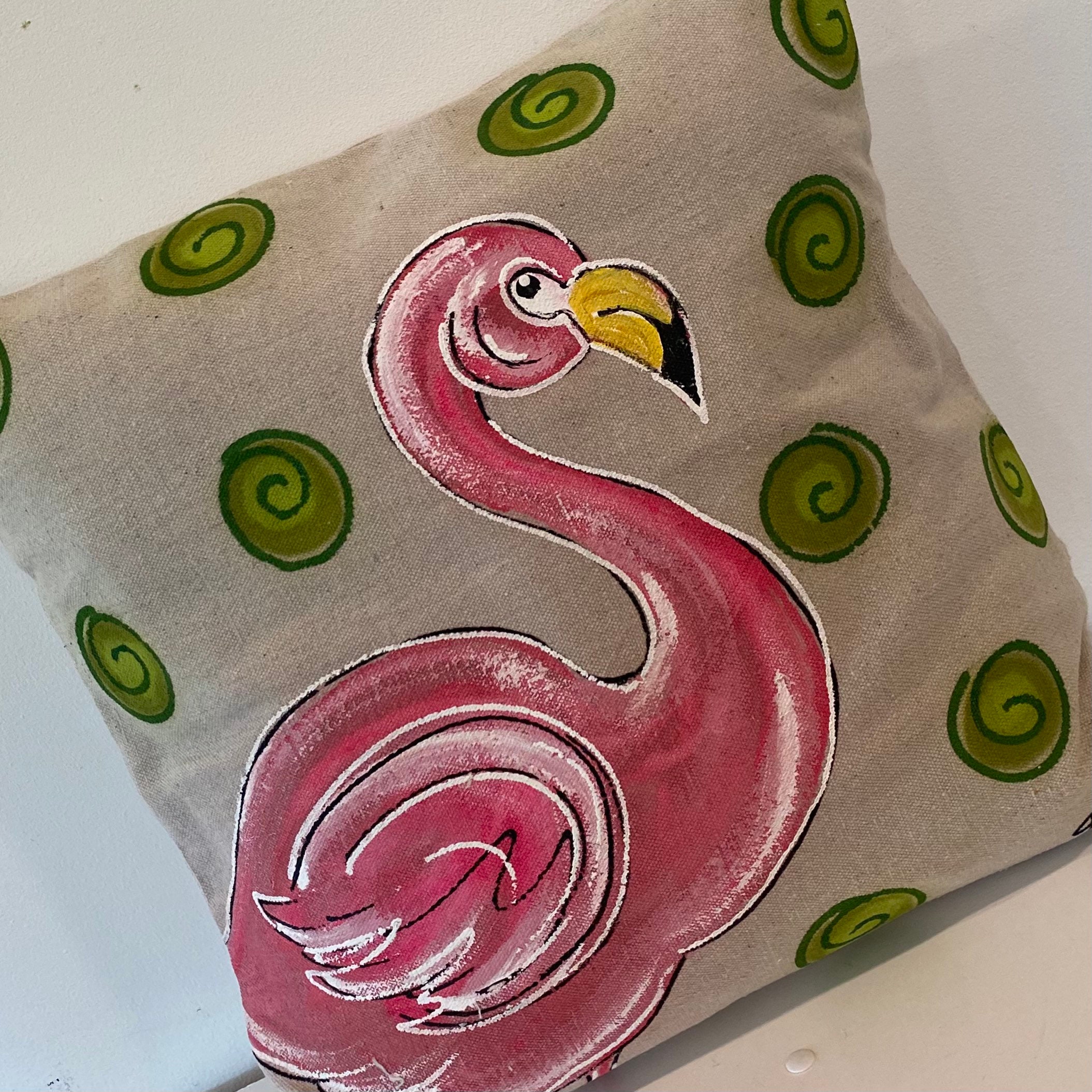 Polka-dot Flamingos Bright Pink and Orange Hand-painted | Etsy