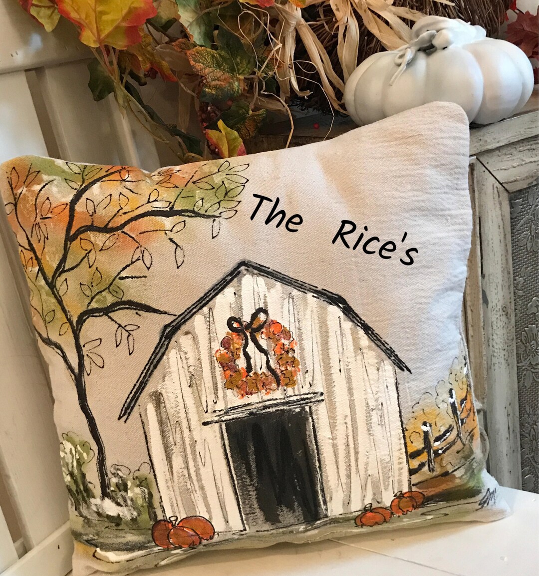 Painting of Old Barn, Fall Wreath, Fall Farmhouse, Fall Leaves ...